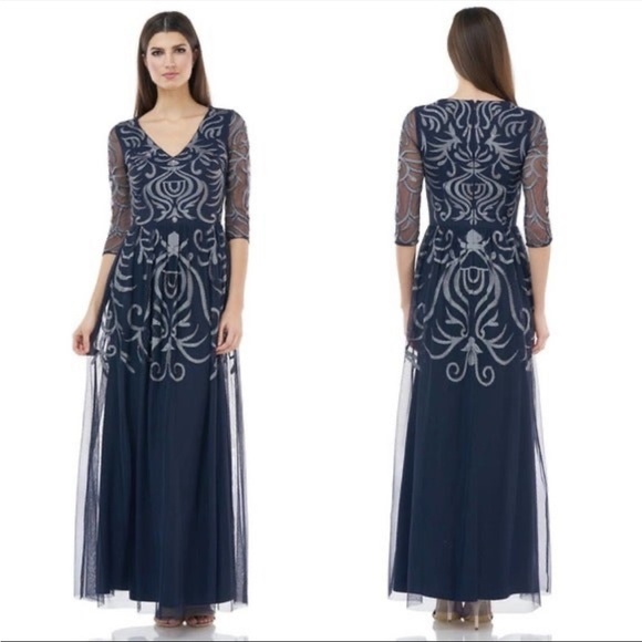 JS Collections | Dresses | New Js Collections Vneck Navy Blue Beaded ...
